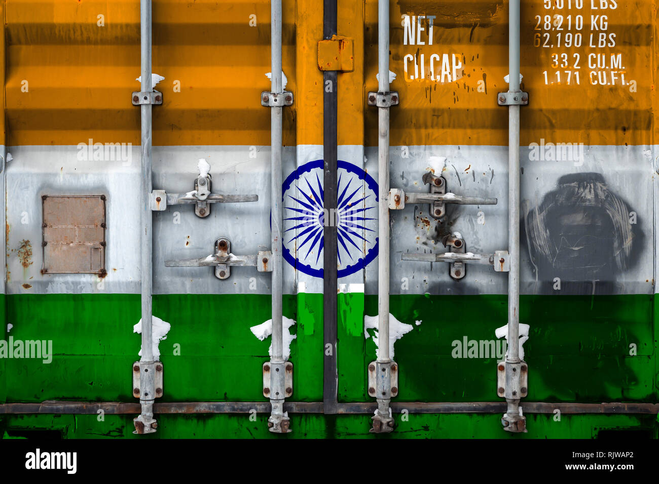 Close-up of a container with the national flag of India. The concept of ...