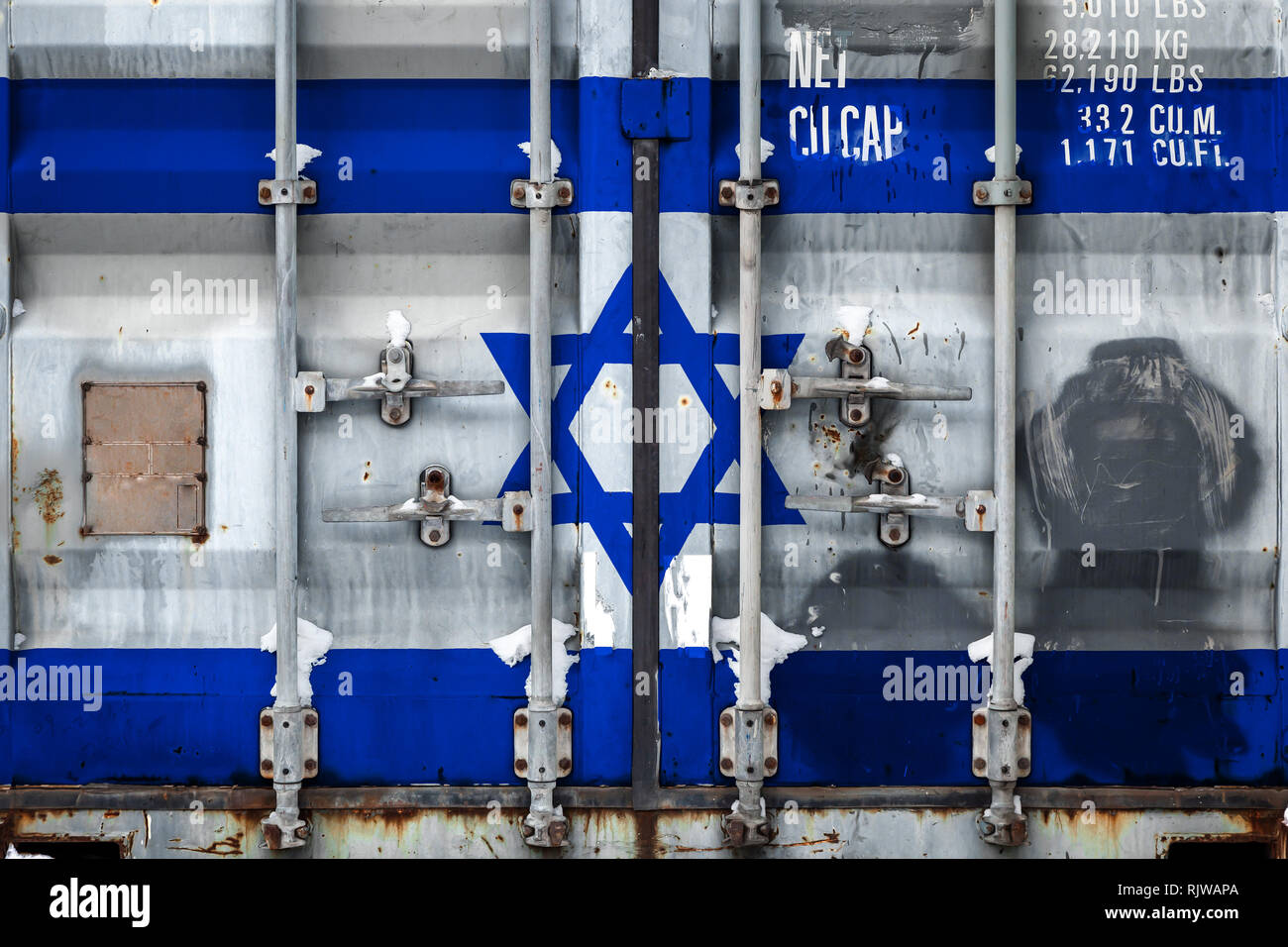 Close-up of a container with the national flag of Israel. The concept ...