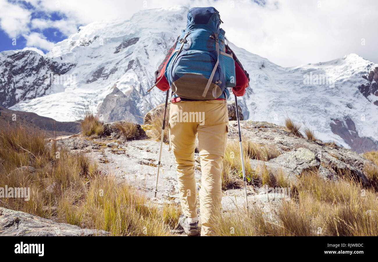 Hiking scene in Cordillera mountains, Peru Stock Photo - Alamy