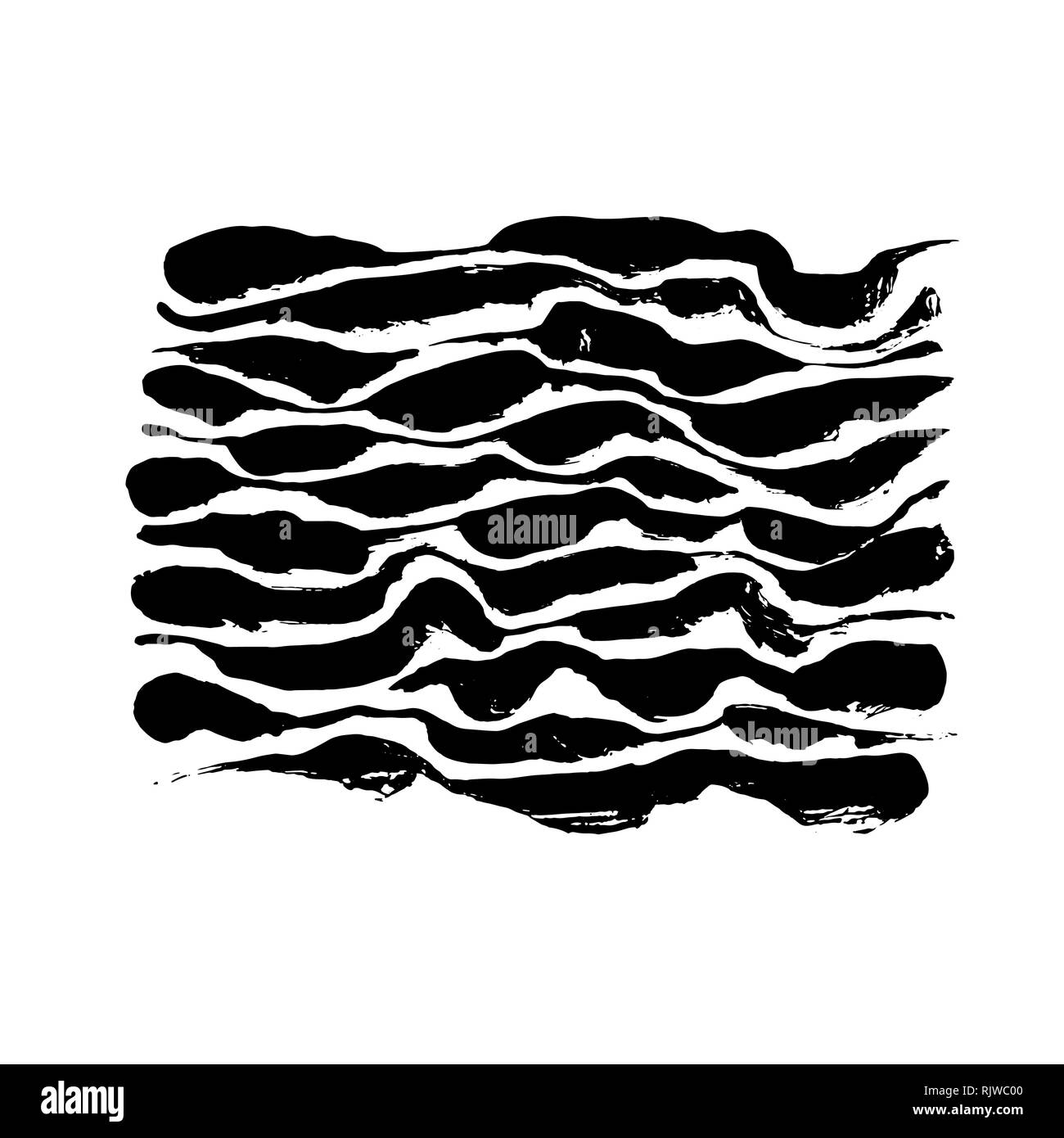 Brush painted wave pattern. Black and white stripes grunge background ...