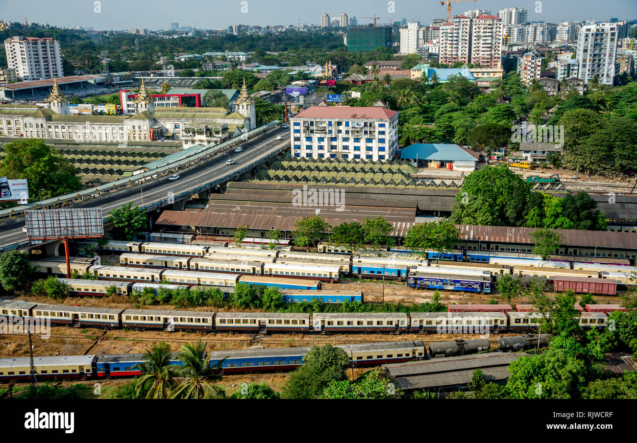 Coach sidings at Yangon station, Myanmar Stock Photo - Alamy