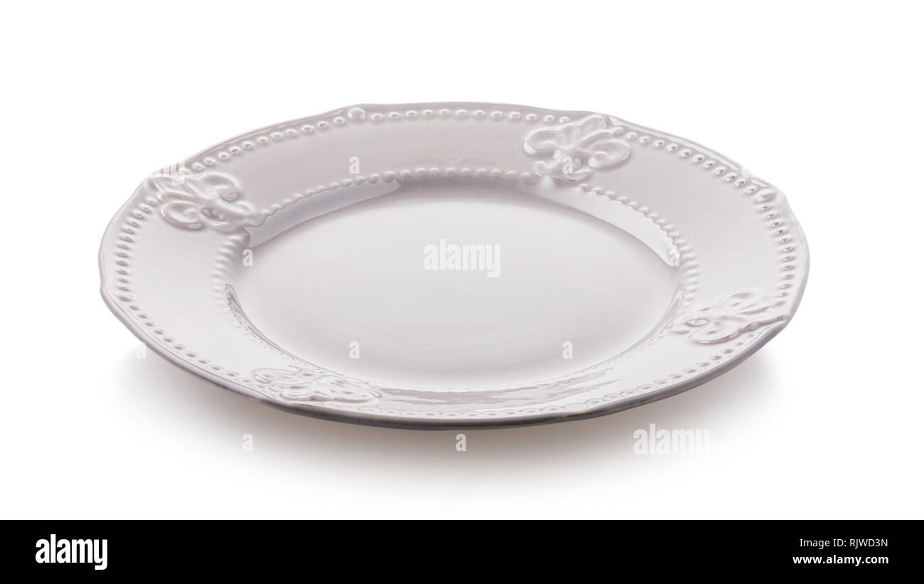 Empty glossy ceramic plate isolated on white background, side view ...
