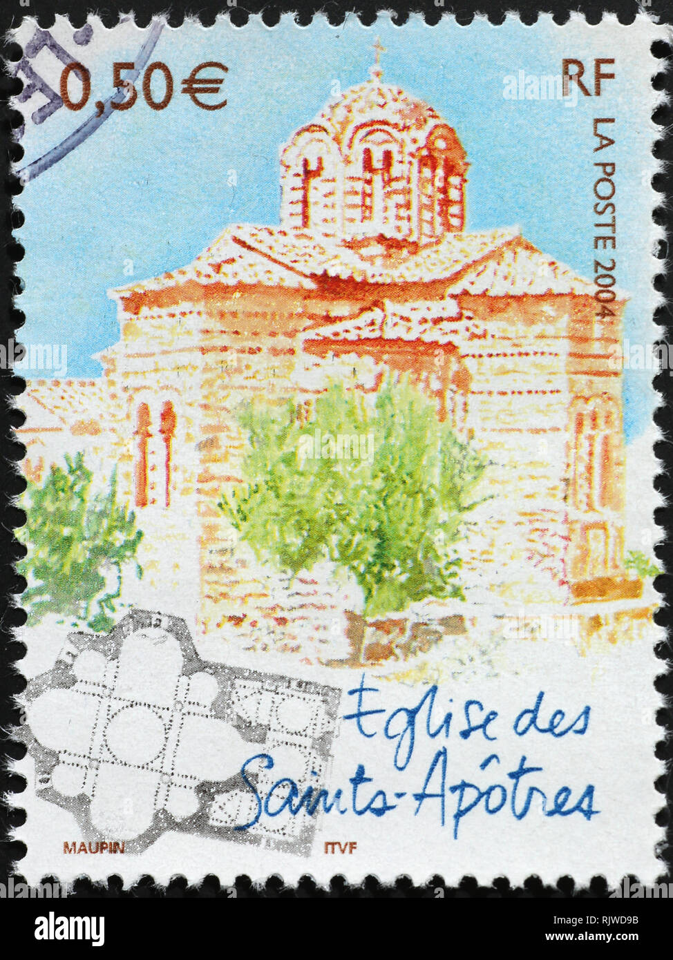 Church of the Holy Apostles in Athens on stamp Stock Photo - Alamy