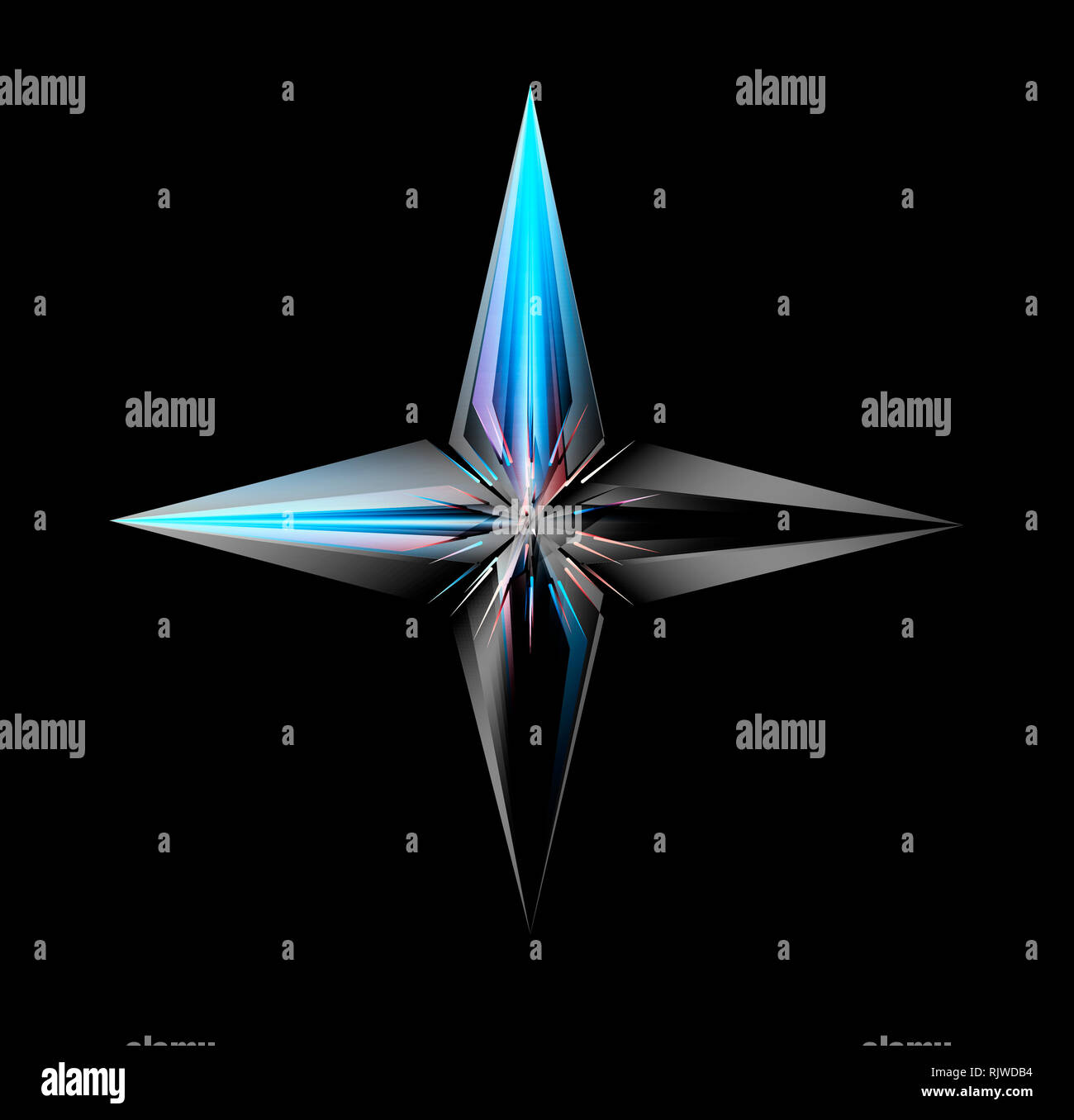 Glowing Four Point Star Isolated On Black Background Stock Photo - Alamy