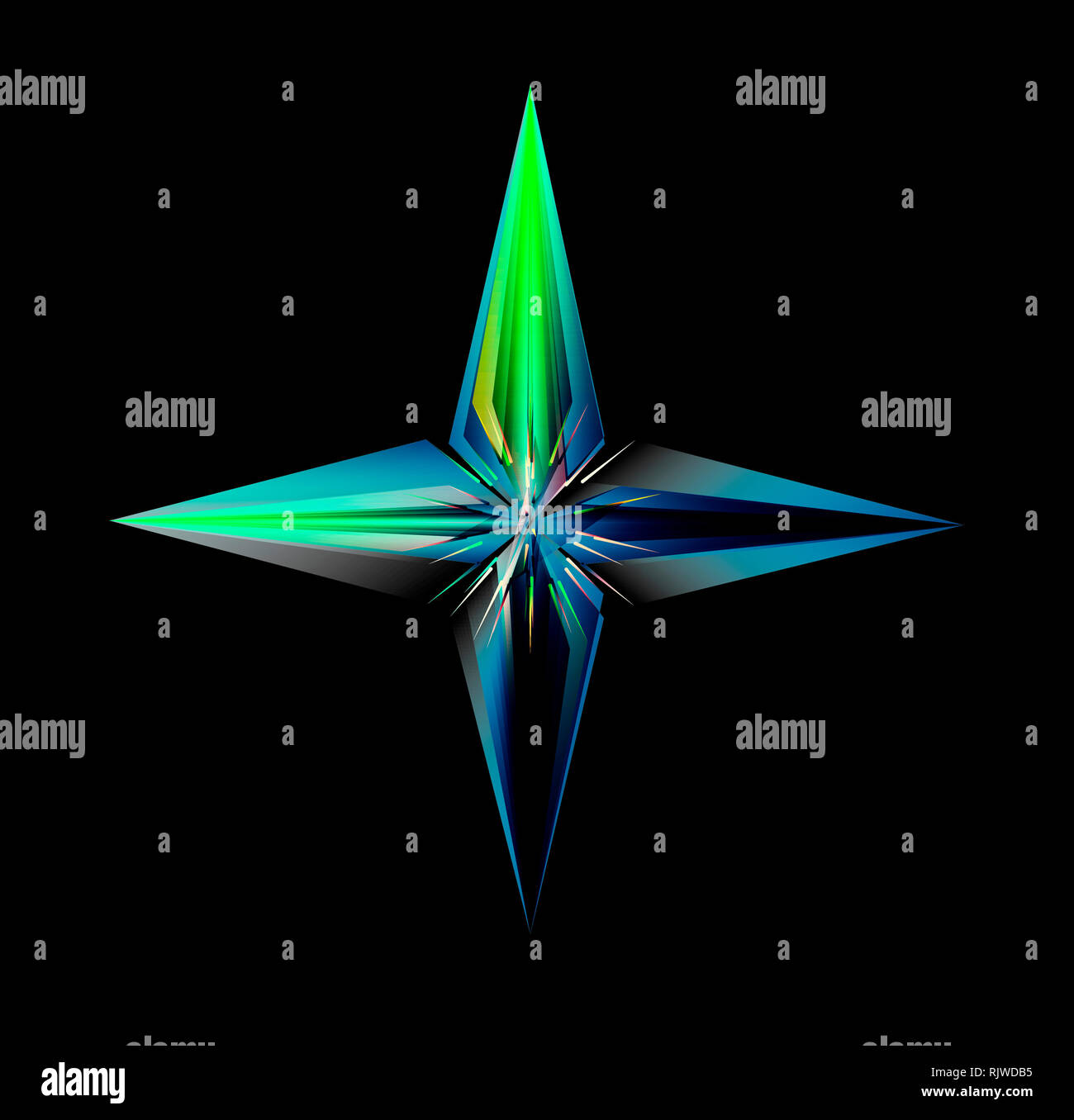 Glowing Four Point Star Isolated On Black Background Stock Photo - Alamy