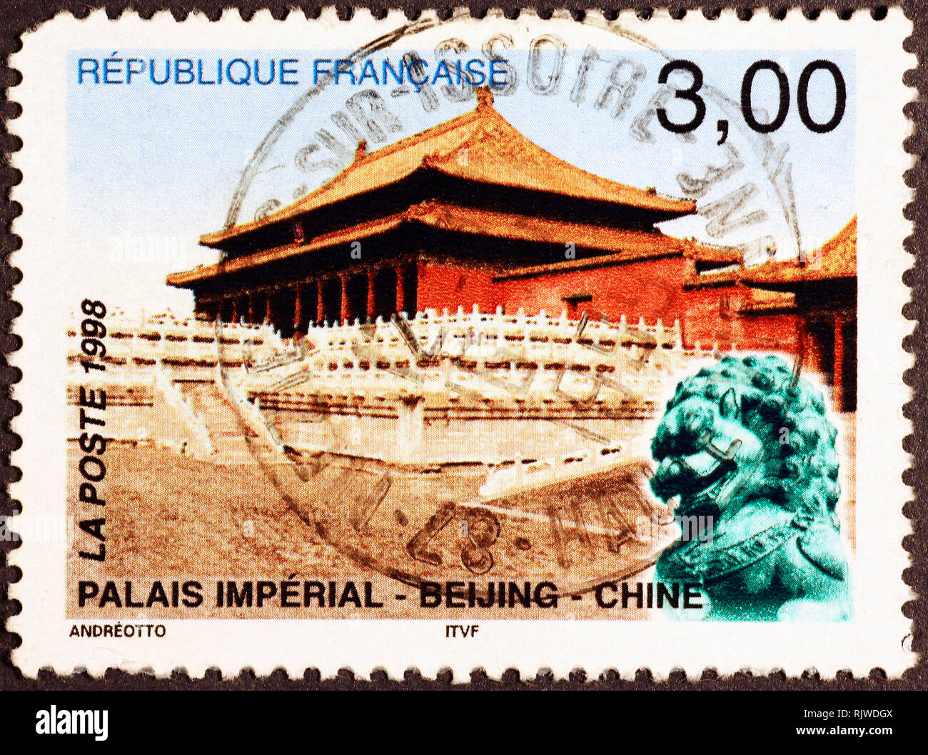 Imperial palace of Beijing on french postage stamp Stock Photo - Alamy