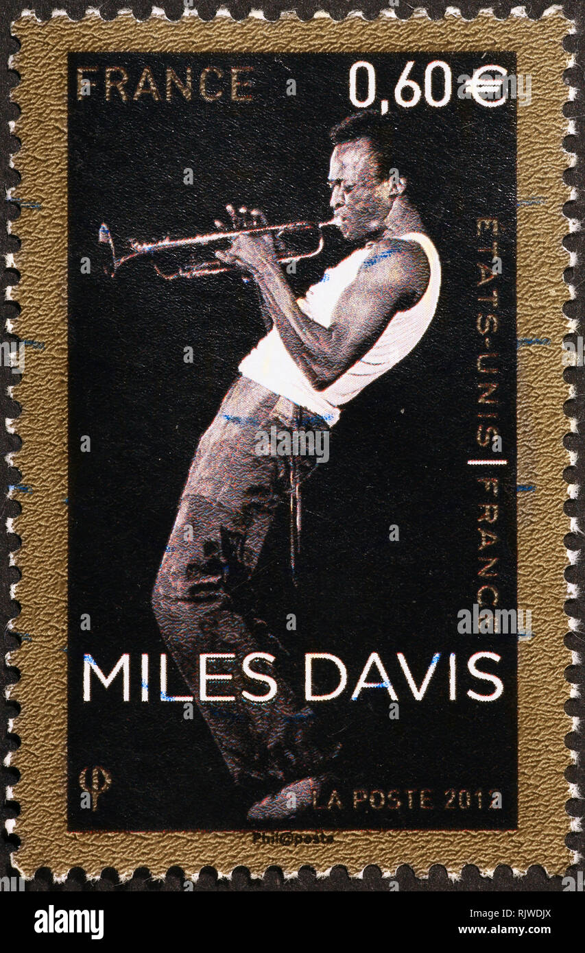 MIles Davis playing trumpet on french postage stamp Stock Photo - Alamy