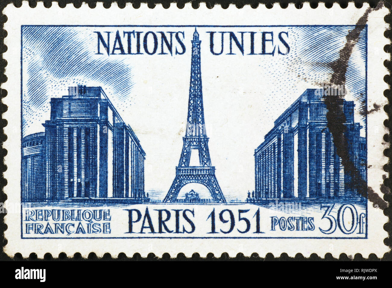 Tour Eiffel on old postage stamp Stock Photo - Alamy