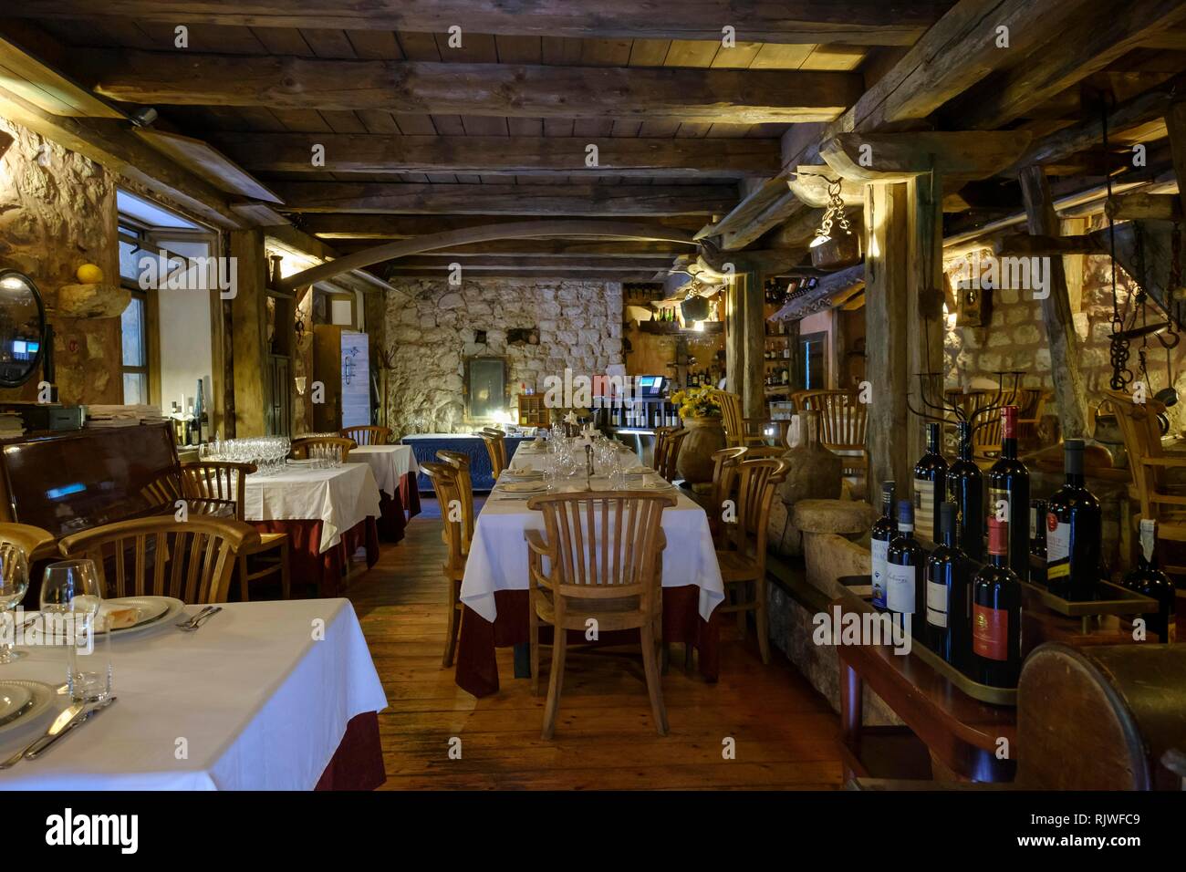 Restaurant Stari Mlini, Dobrota, Kotor Province, Montenegro Stock Photo ...