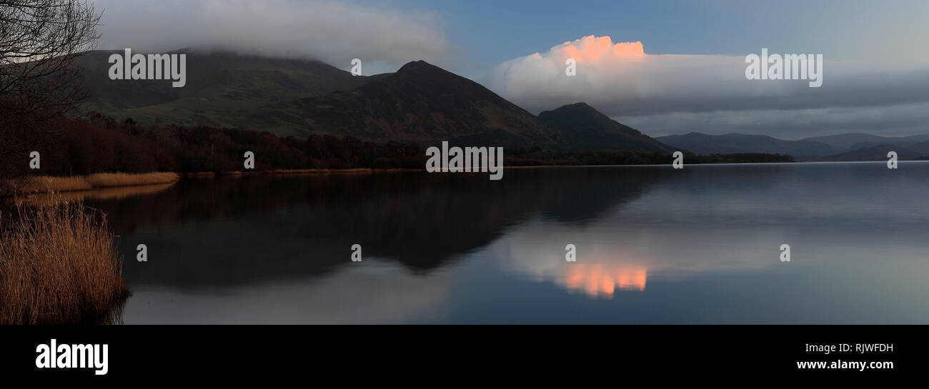 Sunset over Bassenthwaite lake, Keswick, Lake District National Park ...