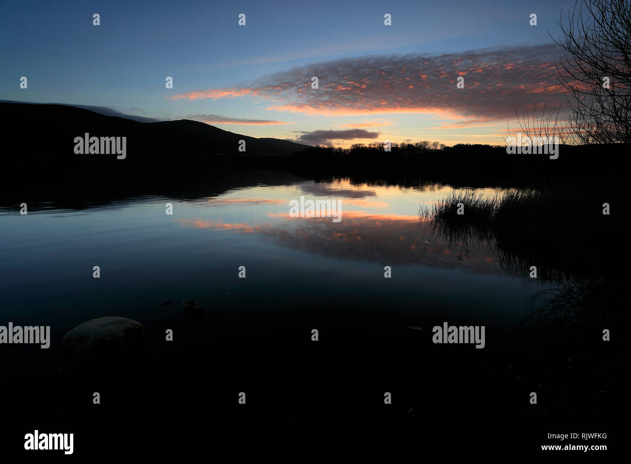 Sunset over Bassenthwaite lake, Keswick, Lake District National Park ...