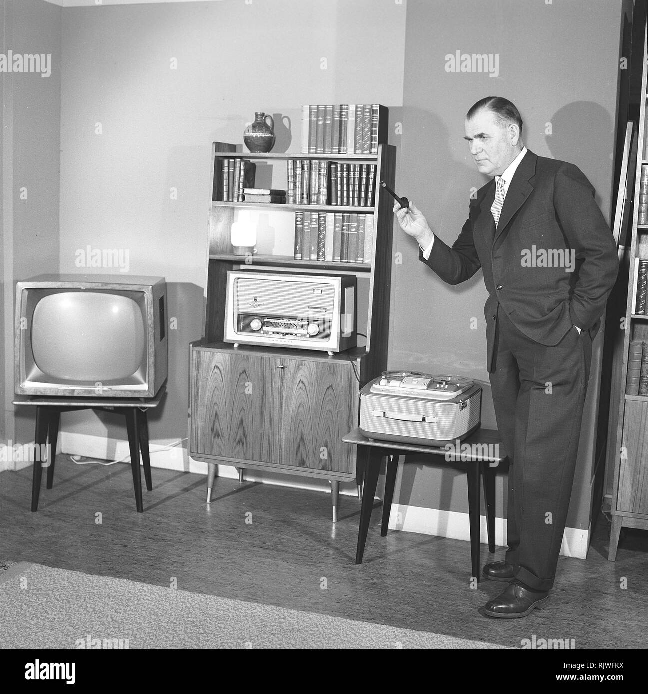 Television in the 1950s. A proud elderly man is pictured in his home ...