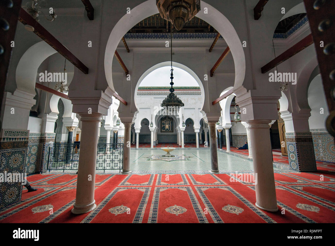 Inside courtyard and interior of The Zaouia Moulay Idriss II is shrine ...