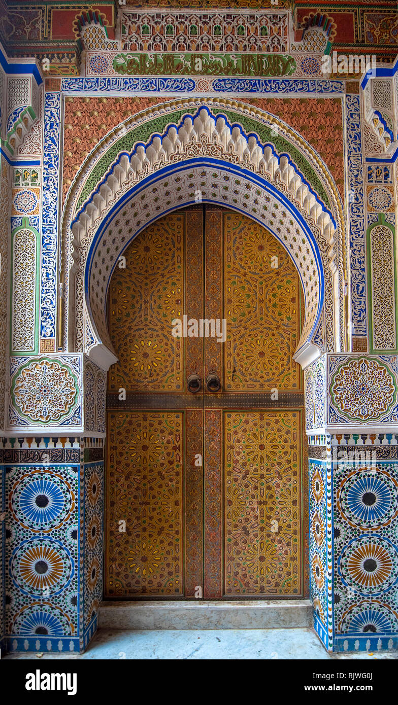 Traditional Moroccan style design of an ancient wooden entry door. In ...