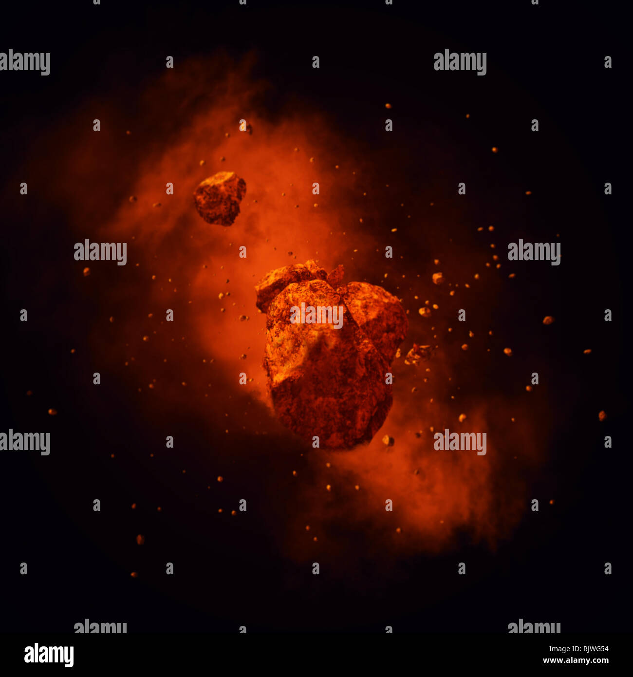 Fire meteor storm. Powerful asteroid moving. Concept art Stock Photo ...