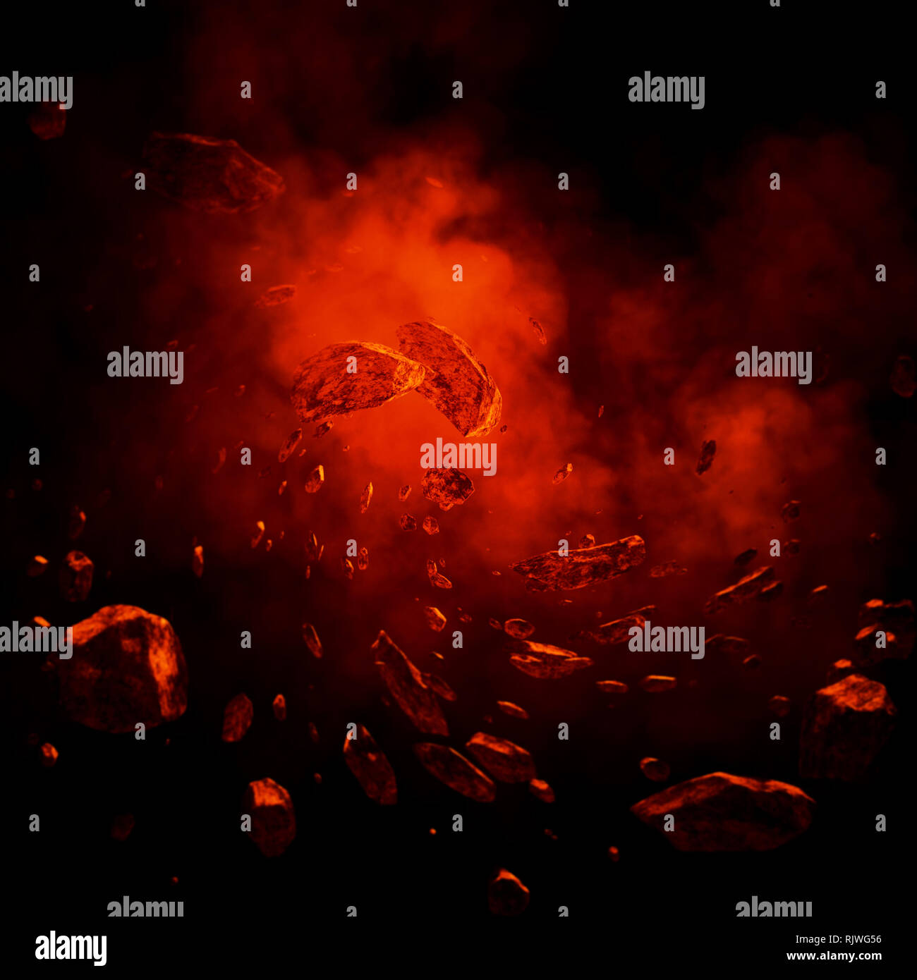 Fire meteor storm. Powerful asteroid moving. Concept art Stock Photo ...