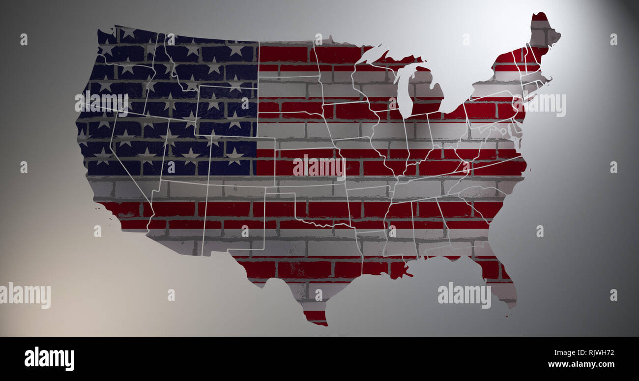 Map of United States of America with states borders against national ...