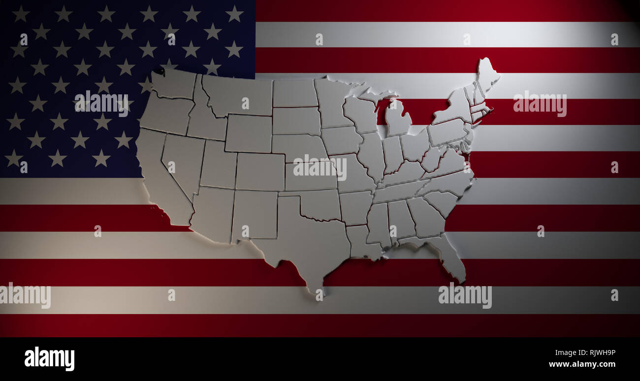Extruded map of United States of America with states borders on ...
