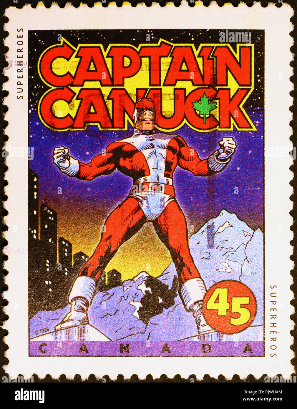 Superhero Captain Canuck on canadian postage stamp Stock Photo - Alamy