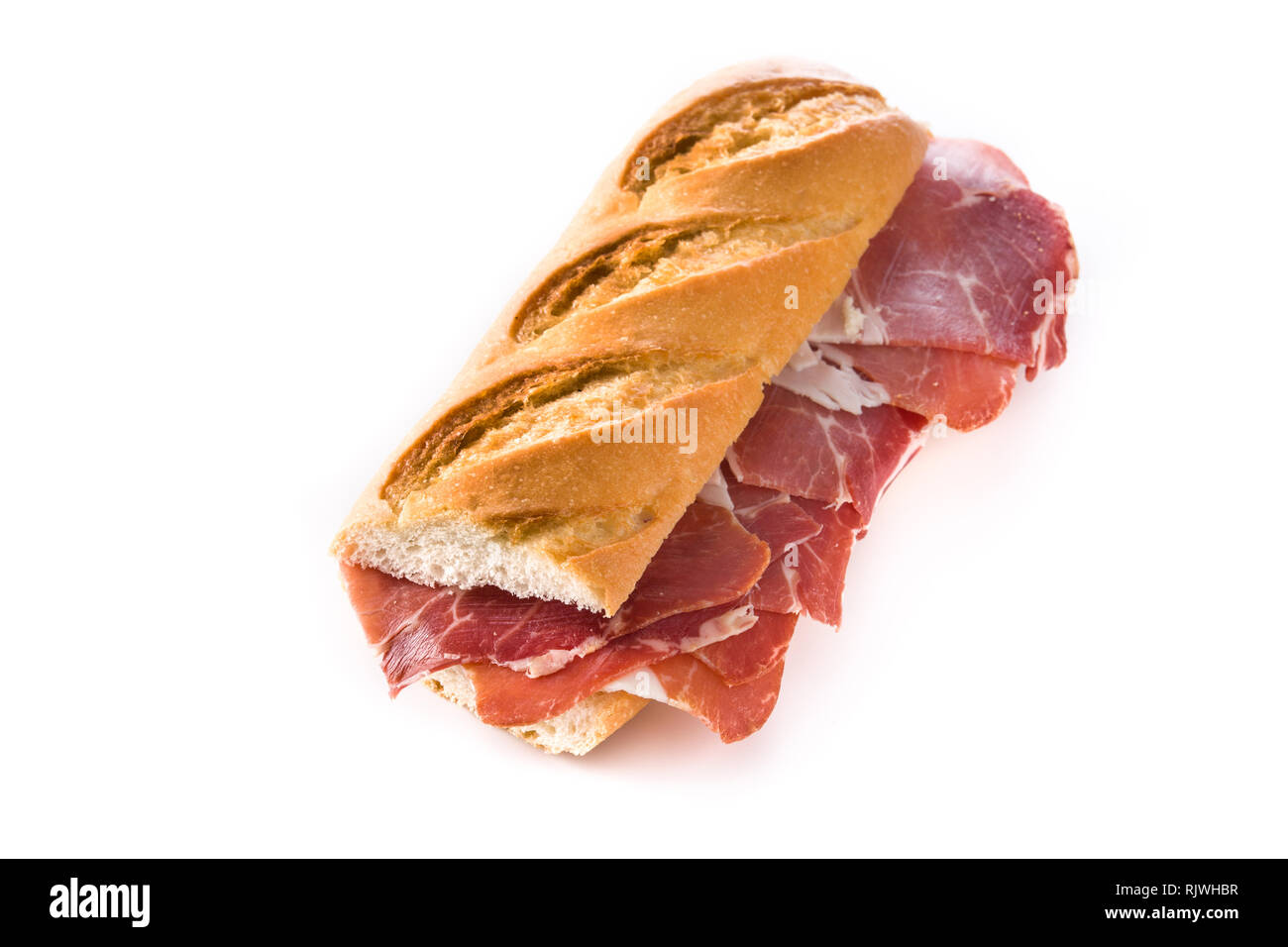 Spanish serrano ham sandwich isolated on white background Stock Photo ...