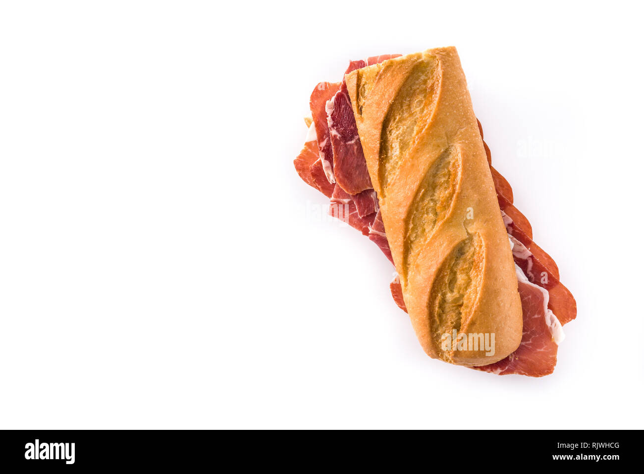 Spanish serrano ham sandwich isolated on white background. Copyspace ...
