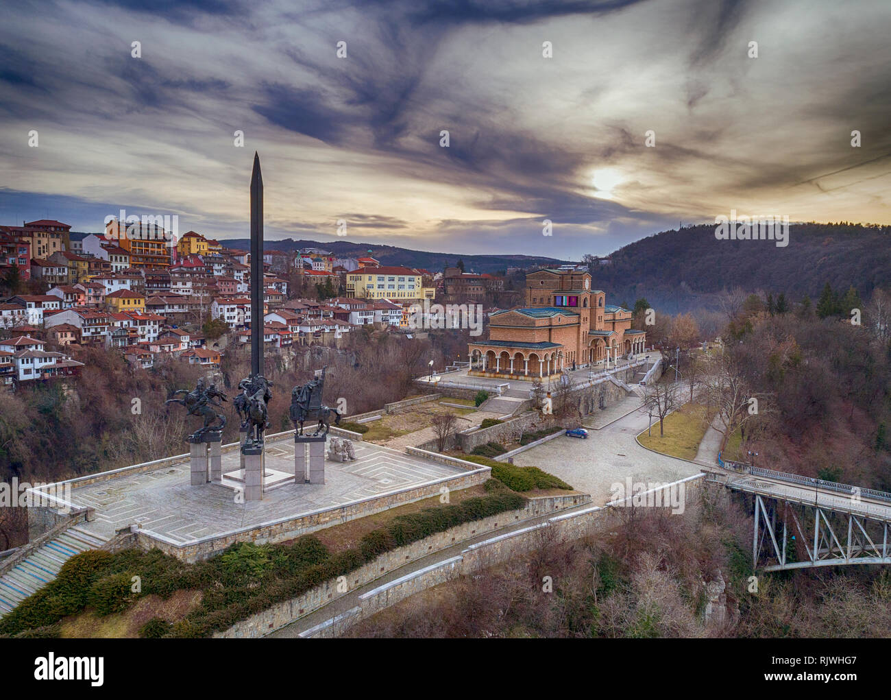 Aerial view of the Monument of the Assenevtci Kings in Veliko Tarnovo ...