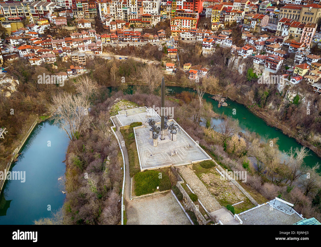 Aerial view of the Monument of the Assenevtci Kings in Veliko Tarnovo ...
