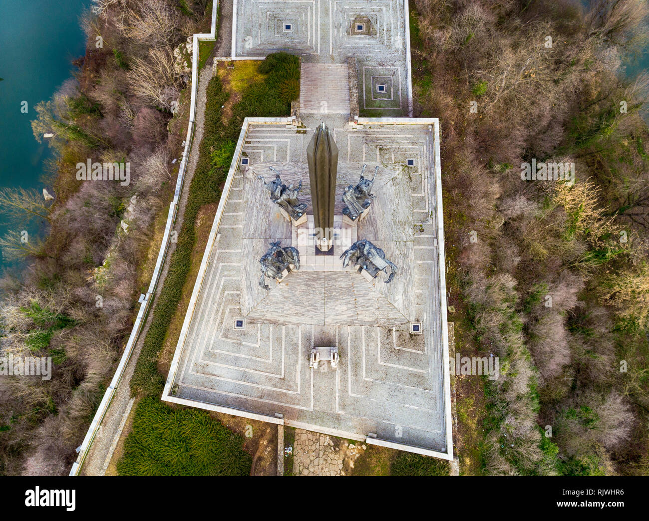 Aerial view of the Monument of the Assenevtci Kings in Veliko Tarnovo ...