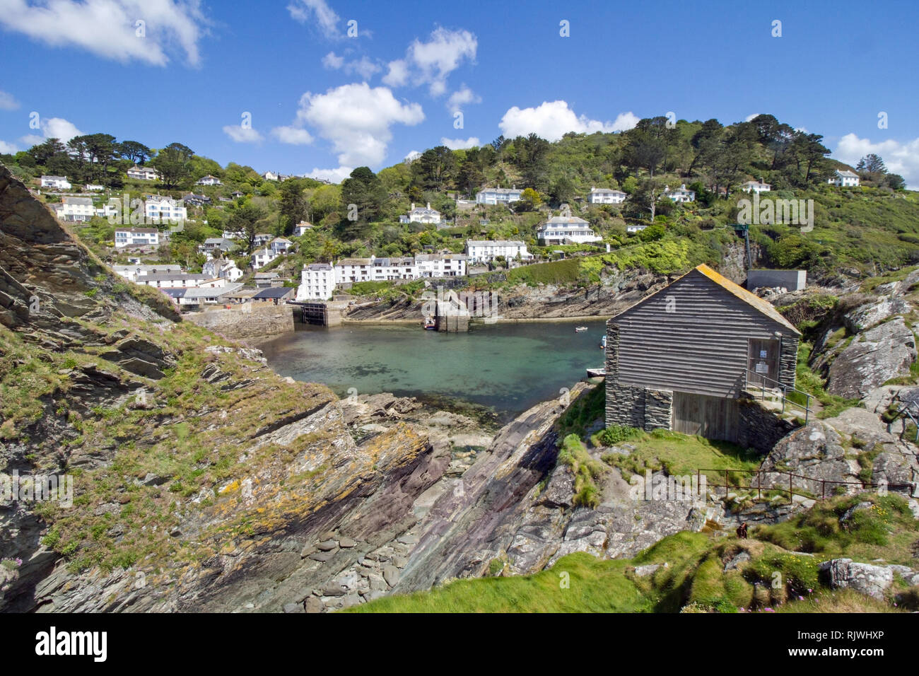Polperro fishing harbour south east Cornwall Stock Photo - Alamy