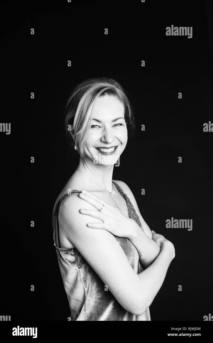Chest up caucasian senior woman Black and White Stock Photos & Images ...