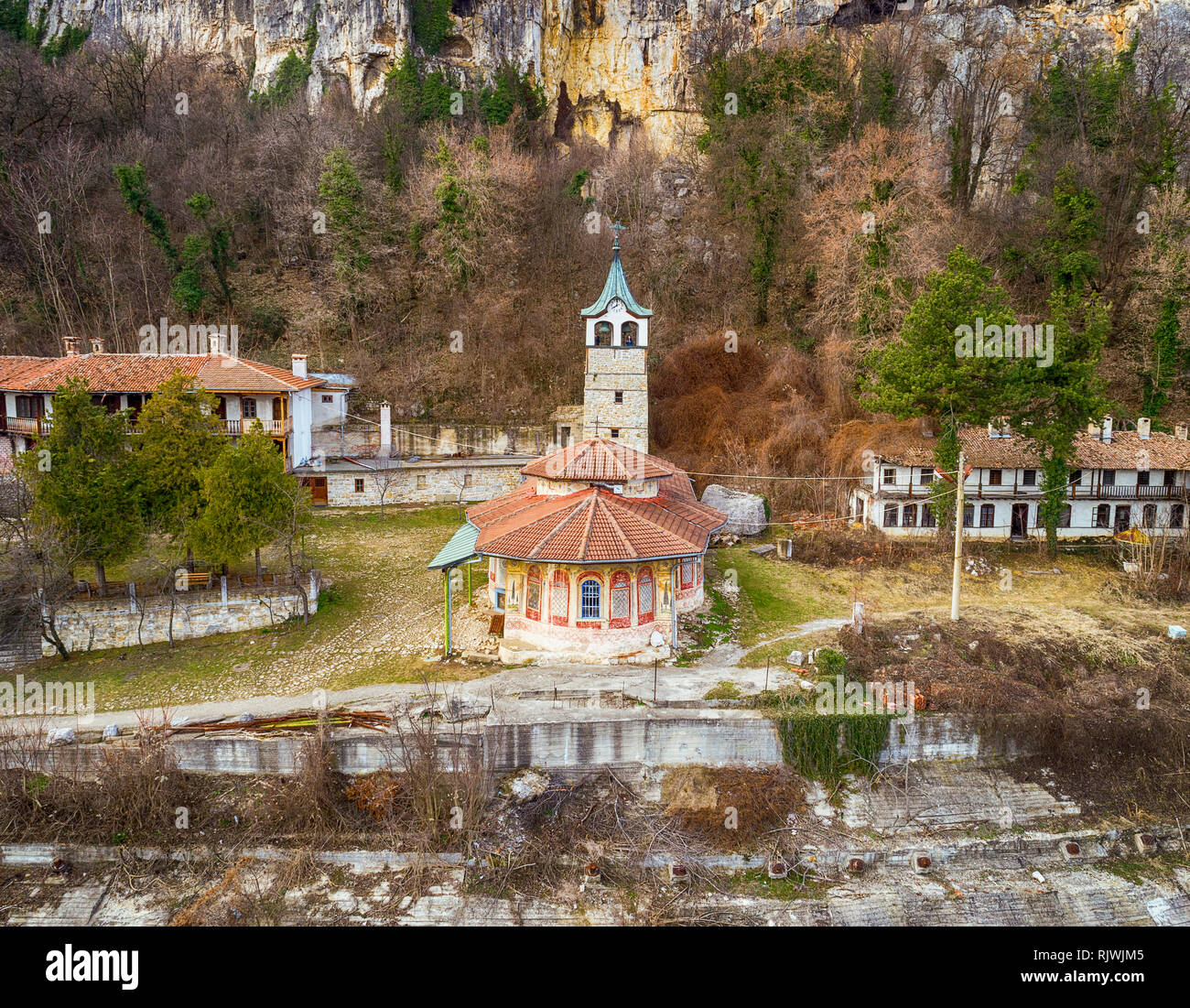Aerial view of the Medieval Orthodox Monastery of the Holy ...