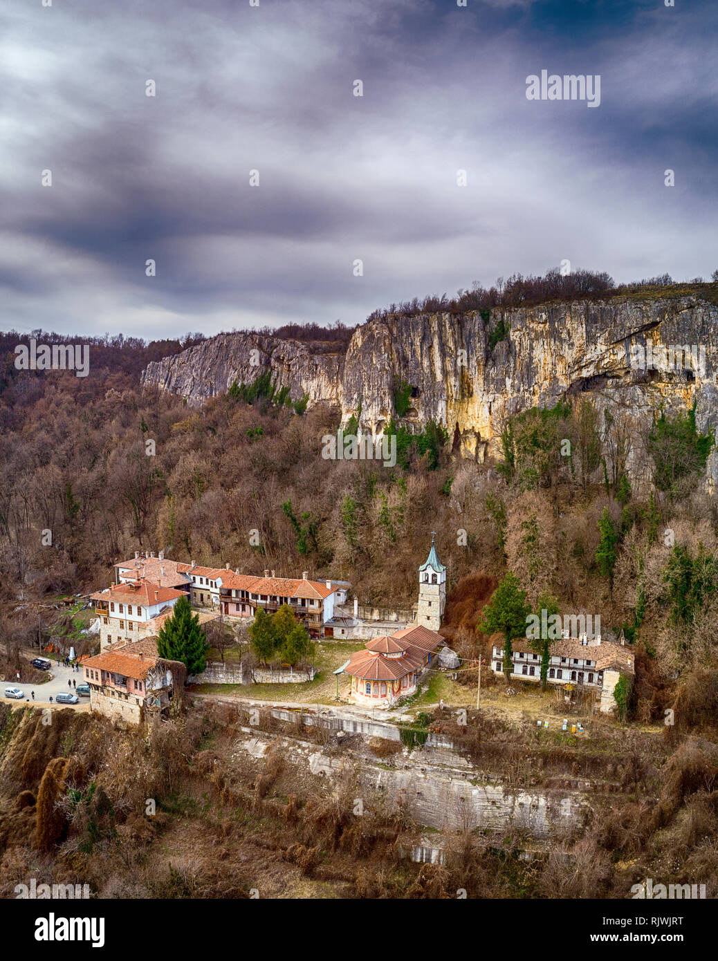 Aerial view of the Medieval Orthodox Monastery of the Holy ...