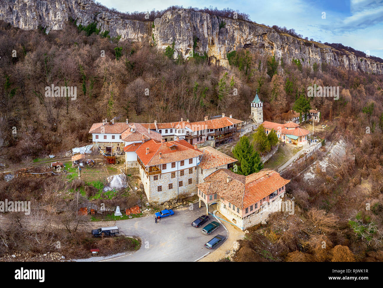 Aerial view of the Medieval Orthodox Monastery of the Holy ...