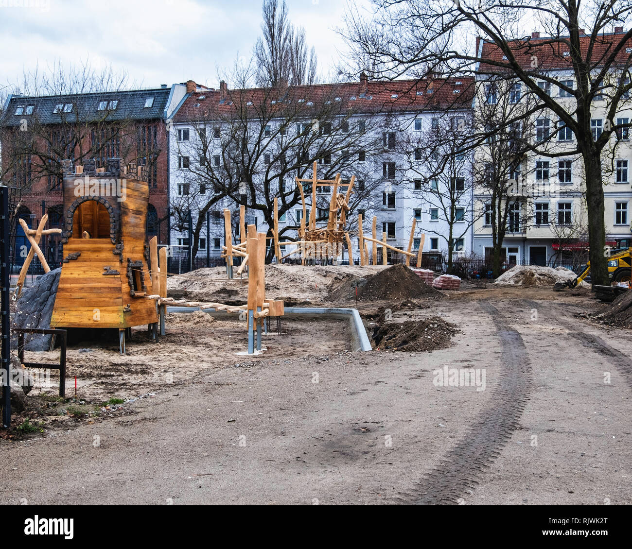 Berlin, Friedrichshain,Rudolfplatz. New children's playground and child ...