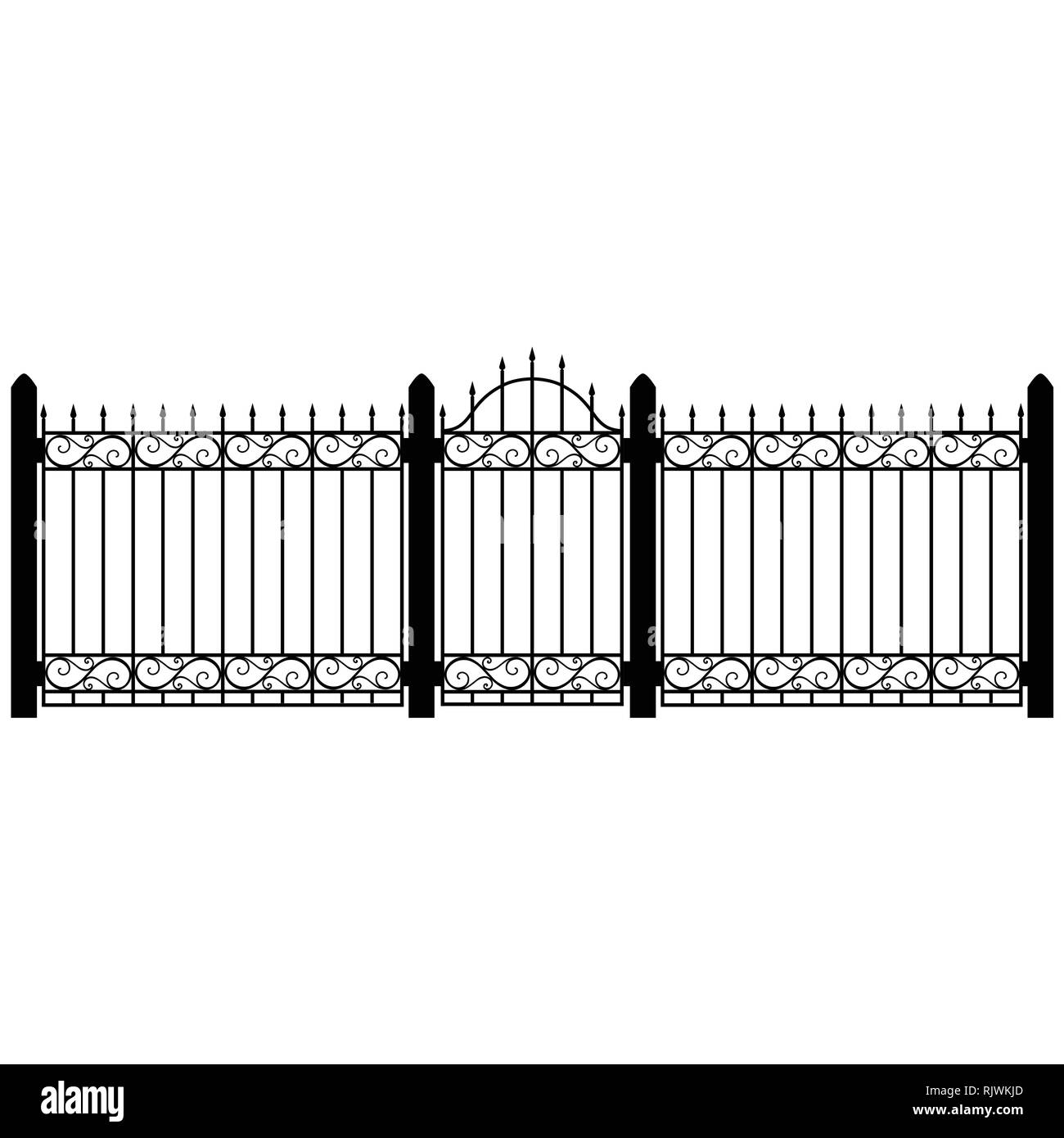 Vector illustration wrought iron modular railing and fence. Vintage ...