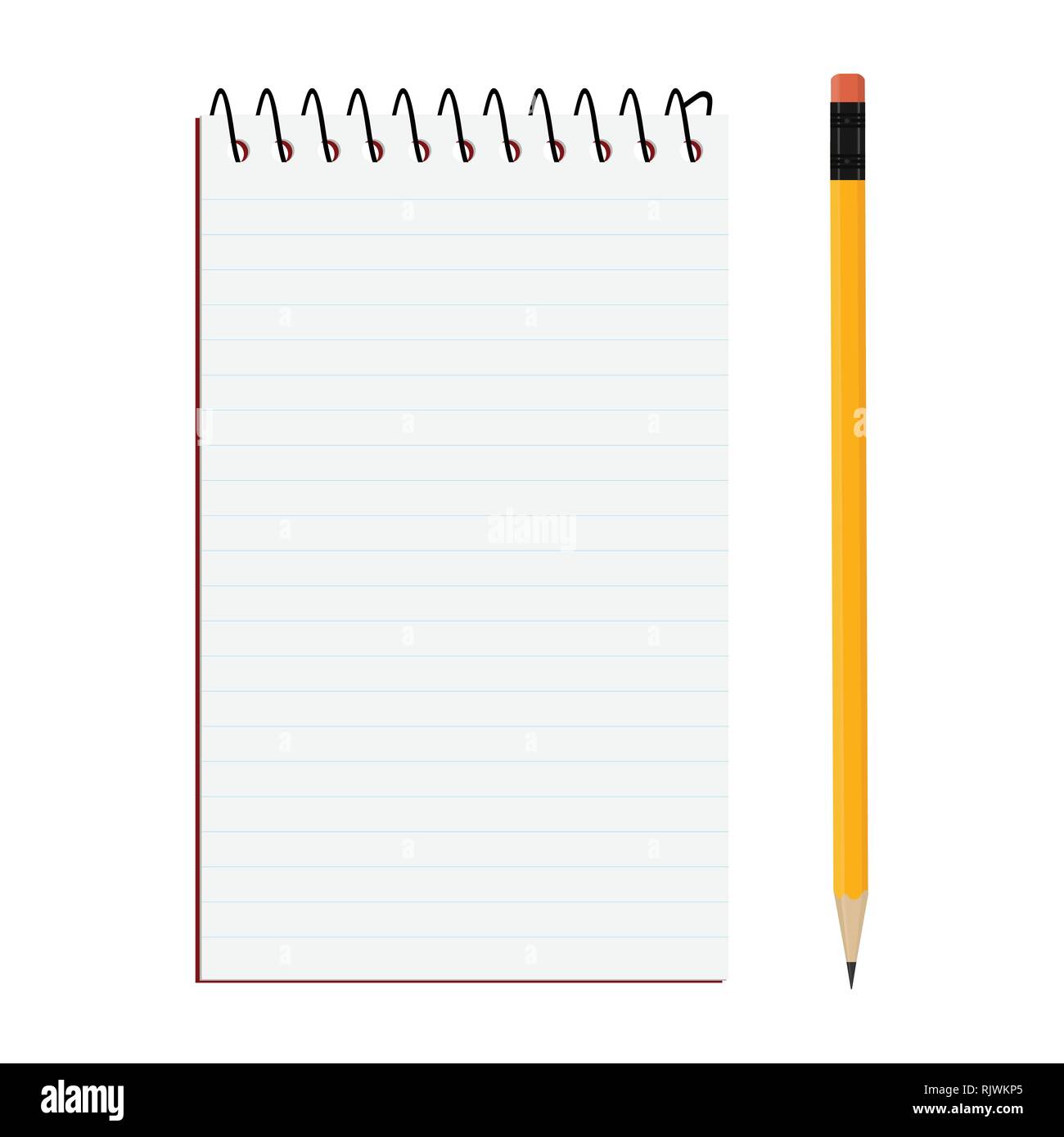 Vector illustration opened vertical spiral notepad notebook and pencil ...