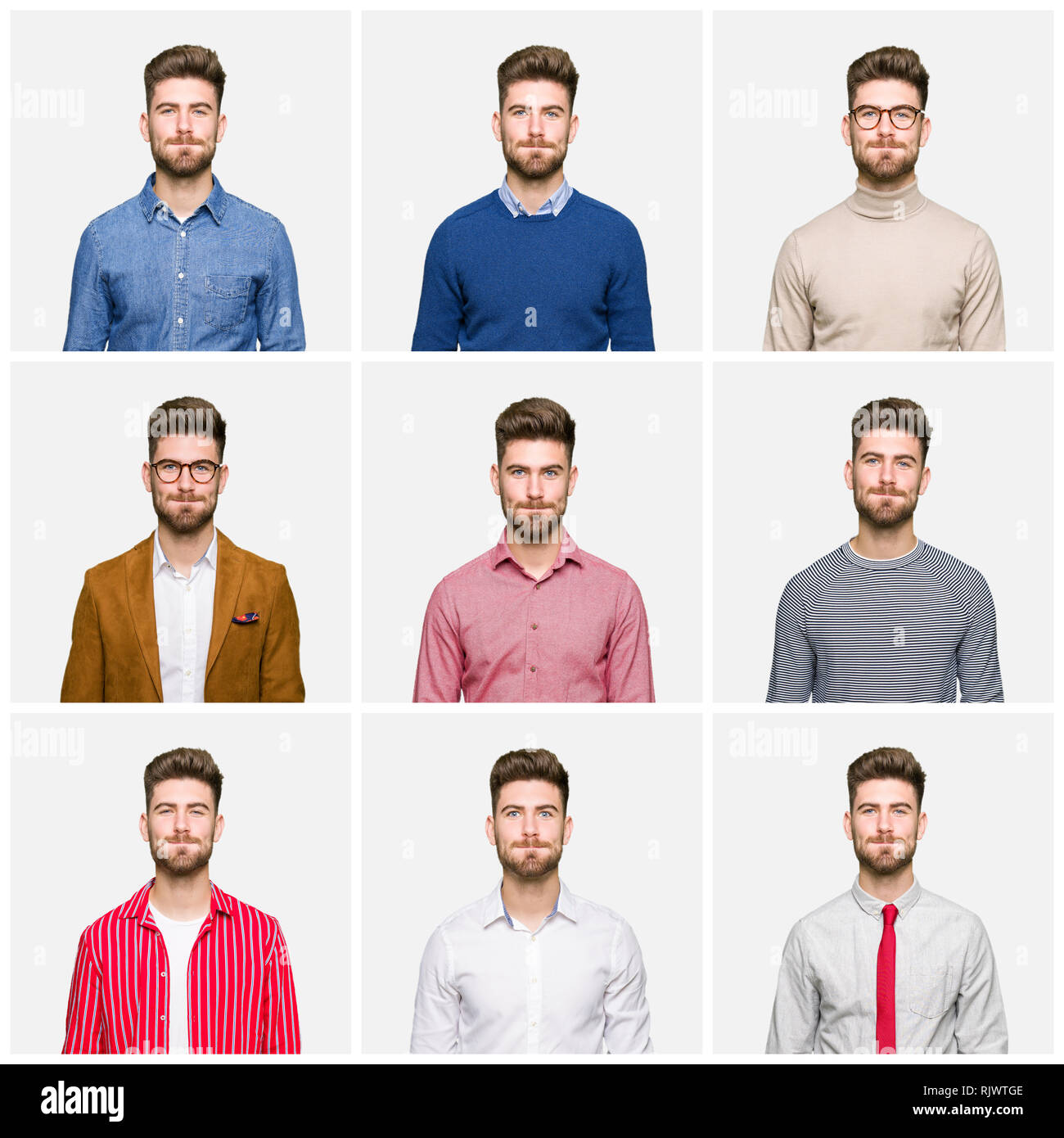 Collage of handsome young business man wearing different looks over ...