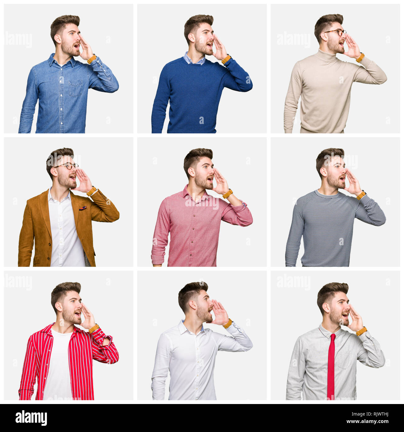 Collage of handsome young business man wearing different looks over ...