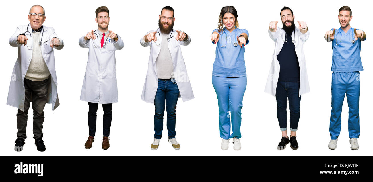 Collage of group of doctors and surgeons people over white isolated ...