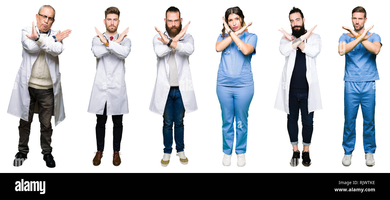 Collage of group of doctors and surgeons people over white isolated ...