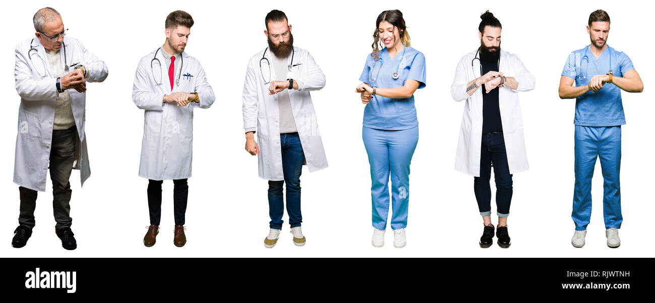 Collage of group of doctors and surgeons people over white isolated ...