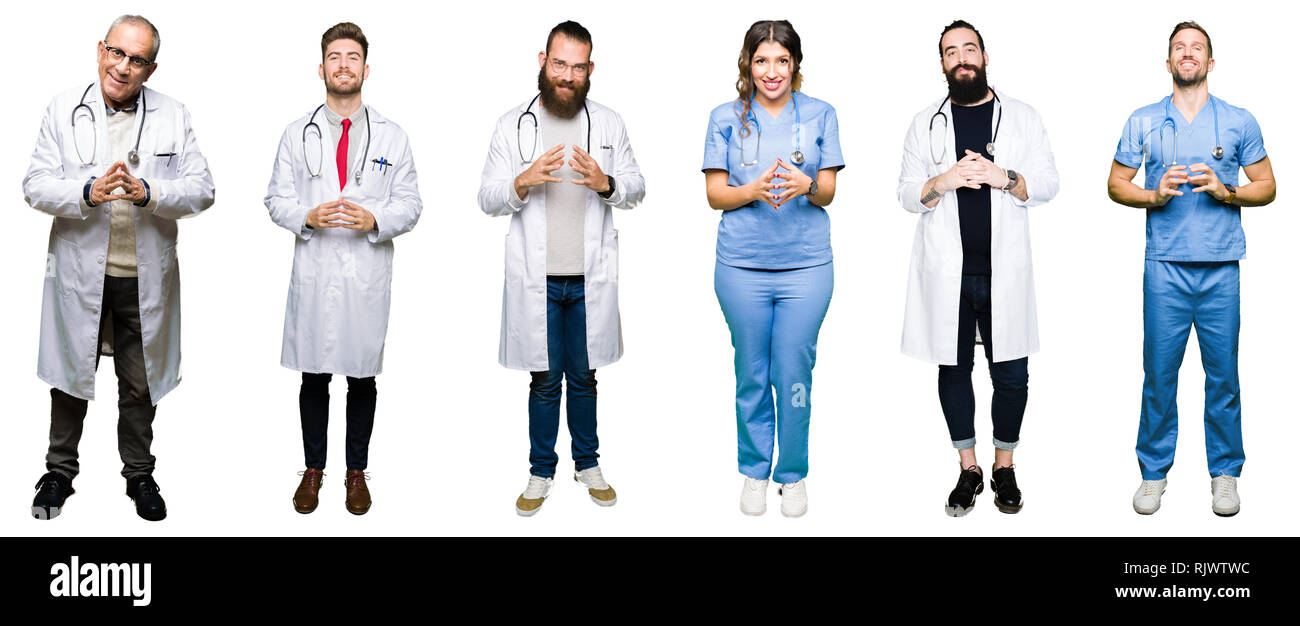 Collage of group of doctors and surgeons people over white isolated ...