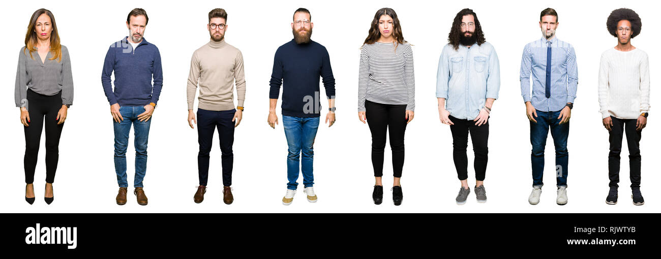 Collage of people over white isolated background depressed and worry ...