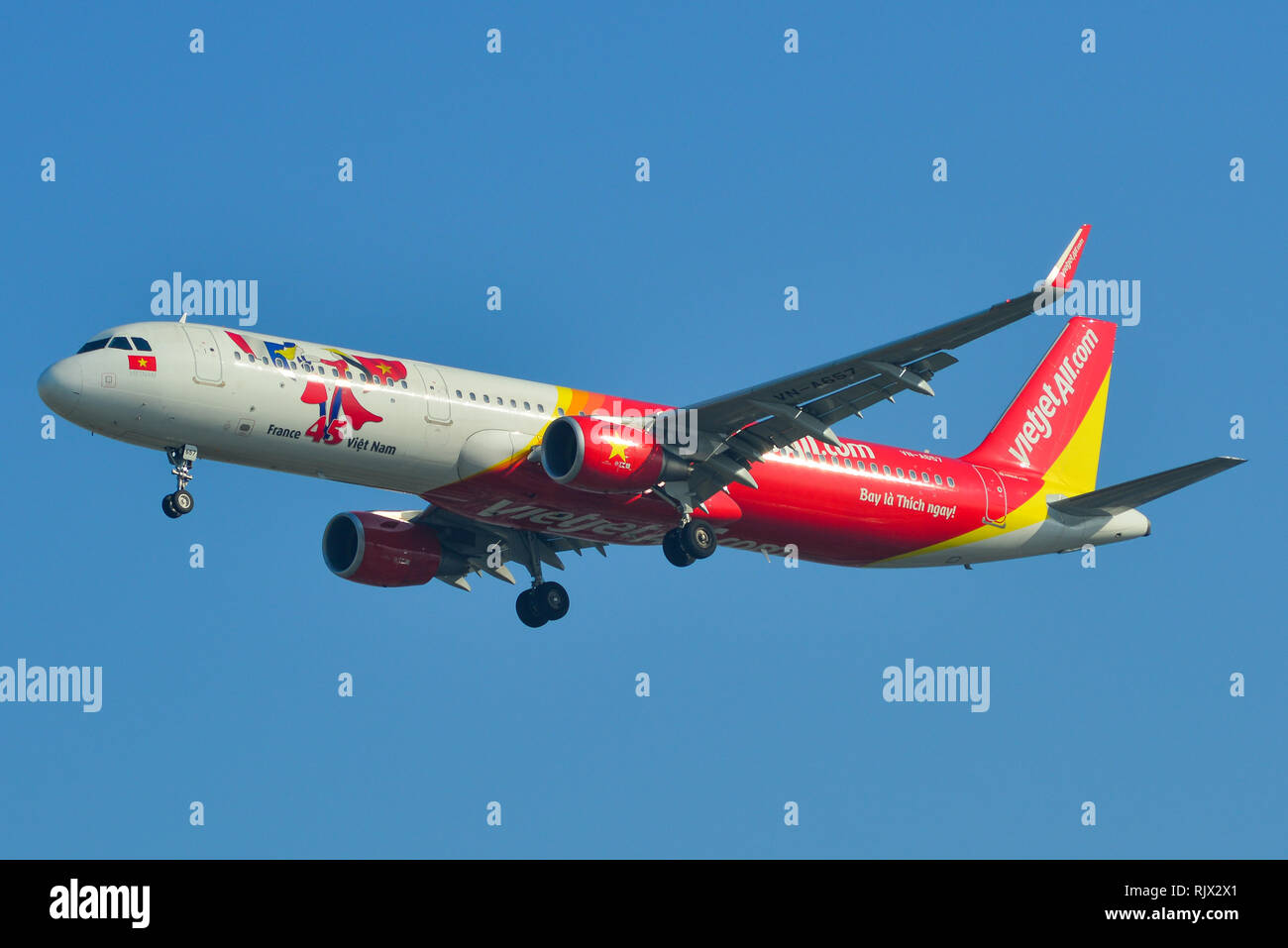 Saigon, Vietnam - Jun 3, 2018. An Airbus A321 airplane of Vietjet Air ...