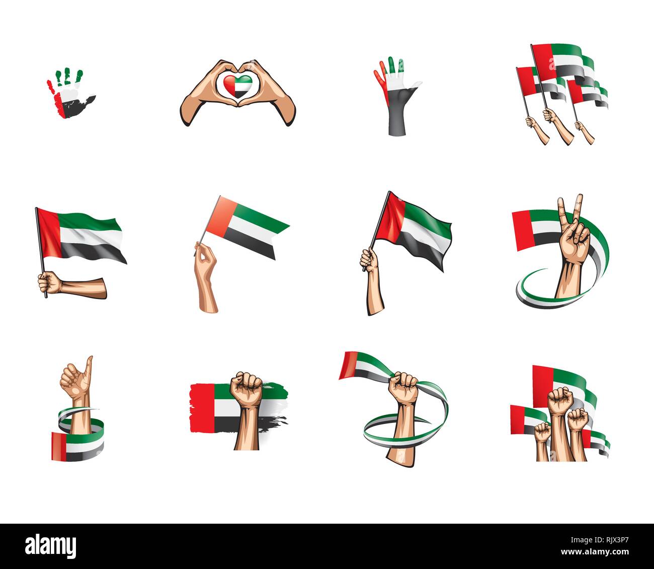 United Arab Emirates flag and hand on white background. Vector ...