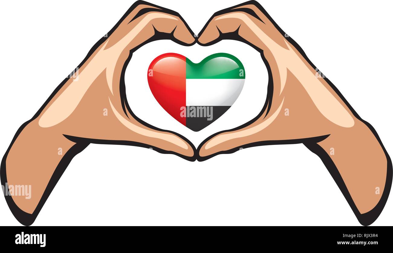United Arab Emirates flag and hand on white background. Vector ...