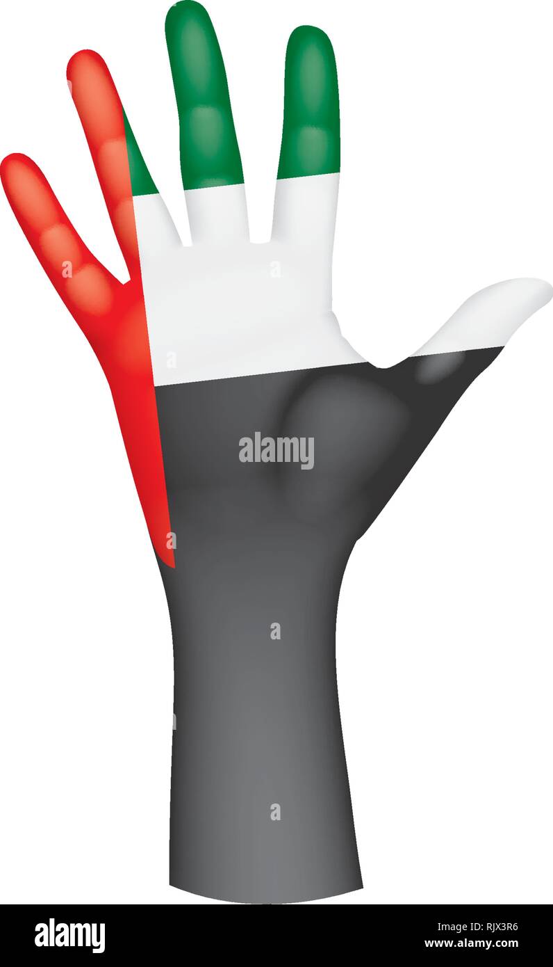 United Arab Emirates flag and hand on white background. Vector ...