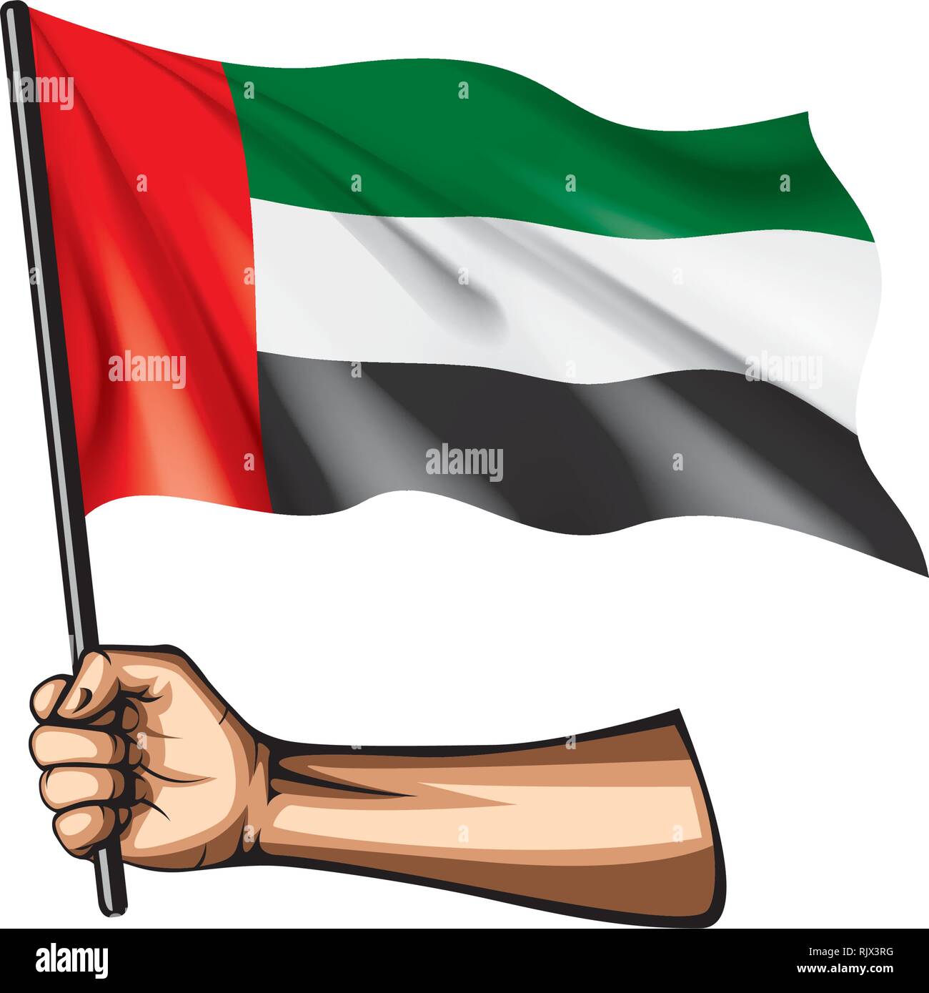 United Arab Emirates flag and hand on white background. Vector ...