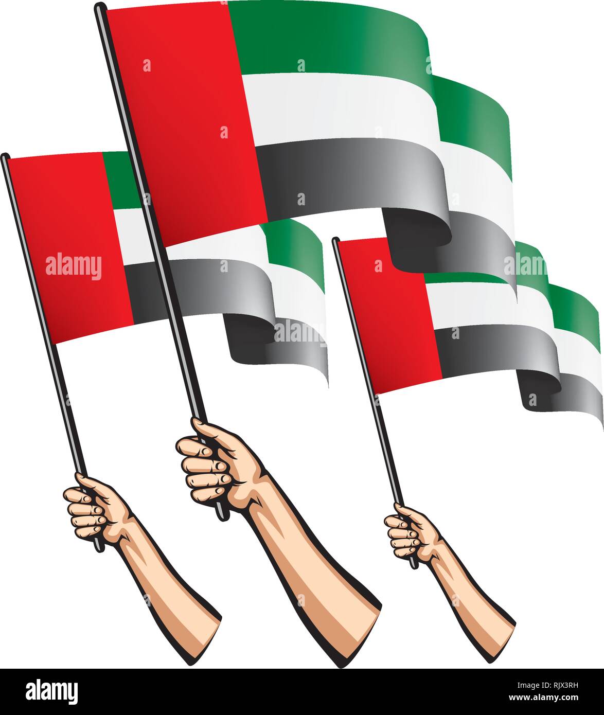 United Arab Emirates flag and hand on white background. Vector ...