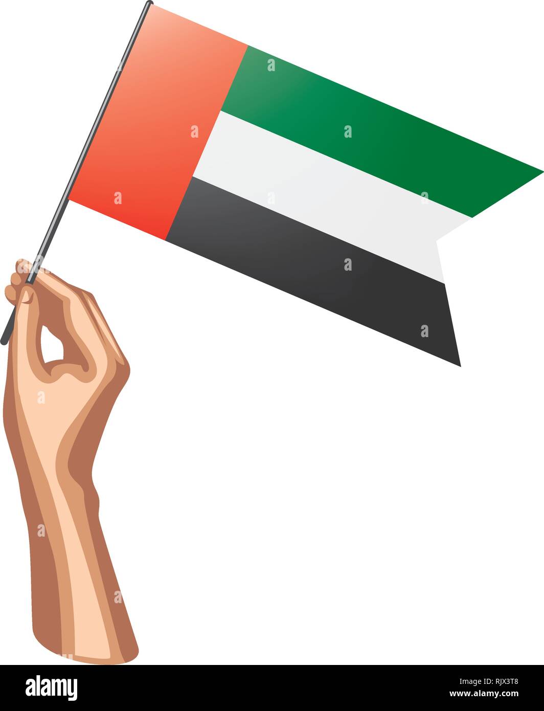 United Arab Emirates flag and hand on white background. Vector ...